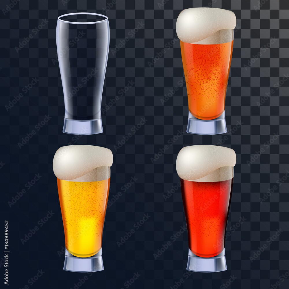 Elegant beer glasses in four versions for lager, amber ale and stout ...