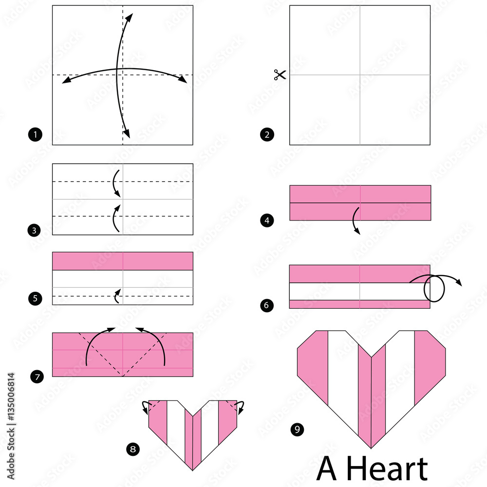 step by step instructions how to make origami A Heart. Stock Vector ...