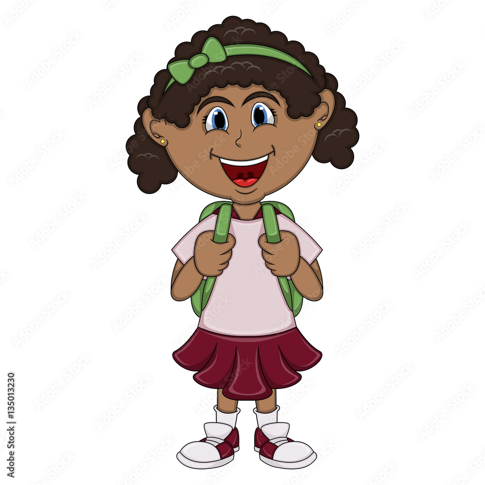 Little girl with backpack cartoon Stock Vector | Adobe Stock