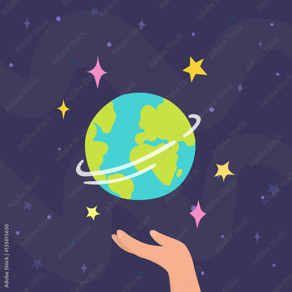 Hand holding planet Earth. Vector hand drawn cartoon illustration Stock ...