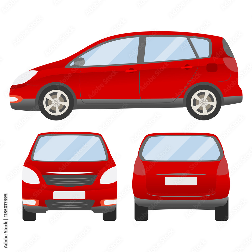 Red car vector template. Isolated family vehicle set on white ...