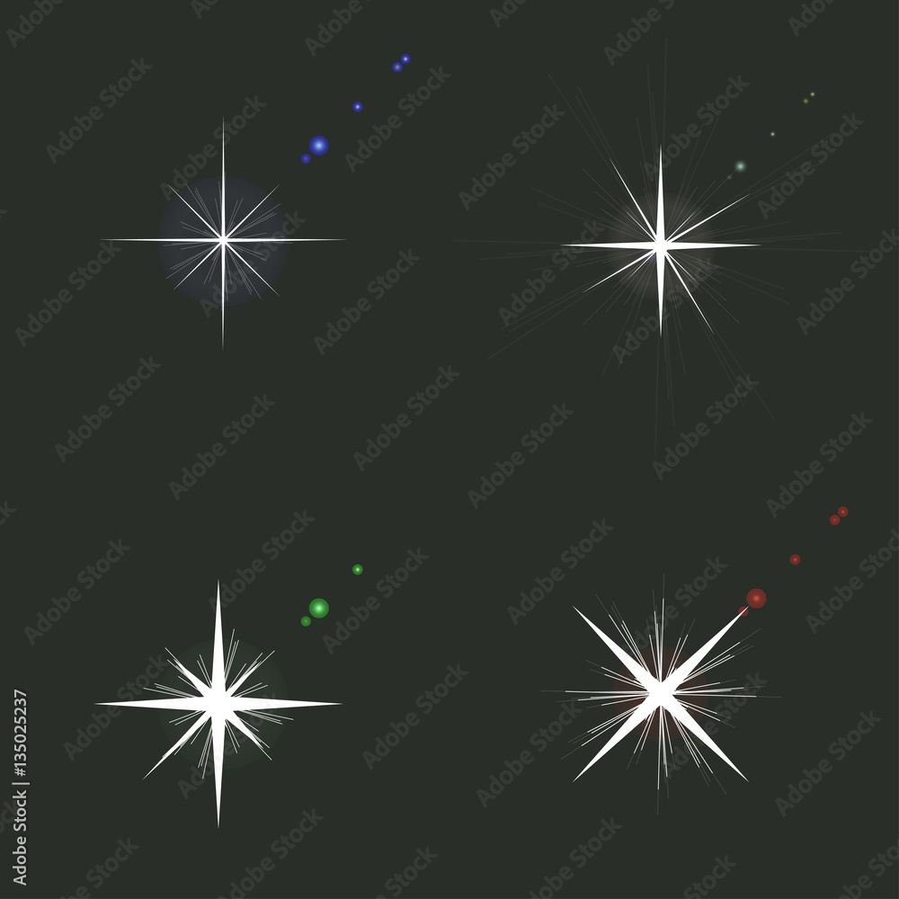 Set of sparkle lights. Glowing light effect in different colors for ...