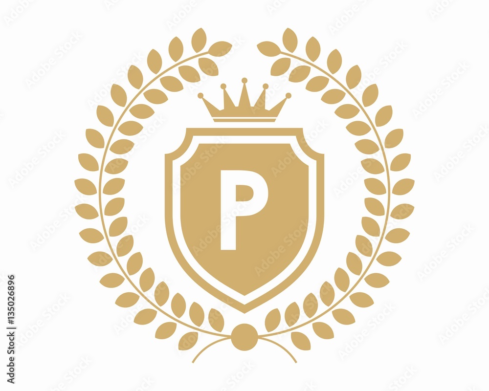 initial P crest with crown Heraldic Elegant Logo Stock Vector | Adobe Stock