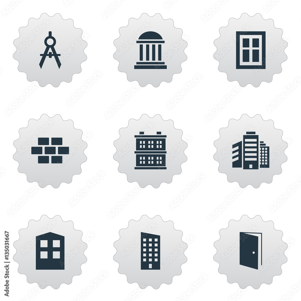 Set Of 9 Simple Architecture Icons. Can Be Found Such Elements As Floor ...