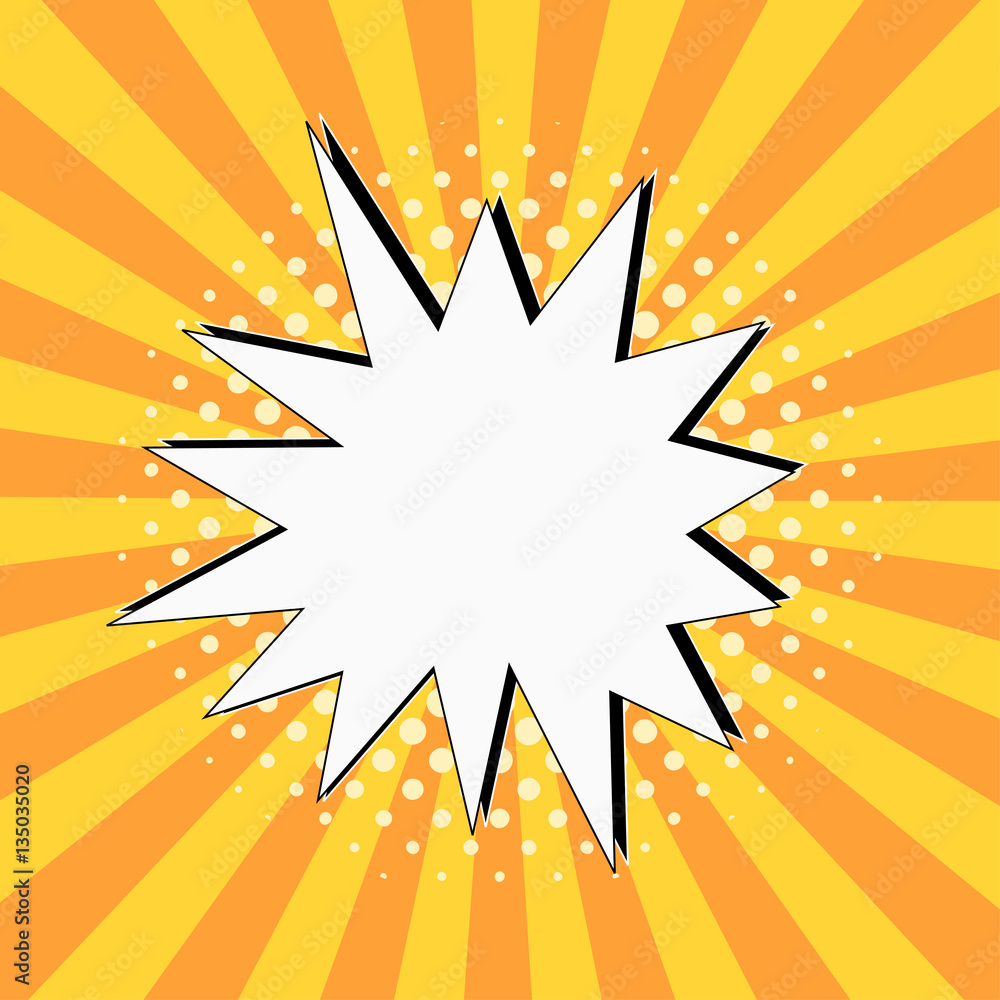 Comic speech bubble on a comic strip and halftone dots background ...