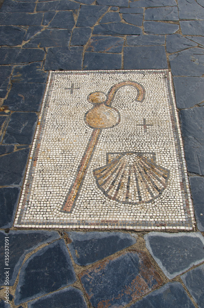 Camino de santiago pilgrimage symbols crook calabash canteen and Stock ...