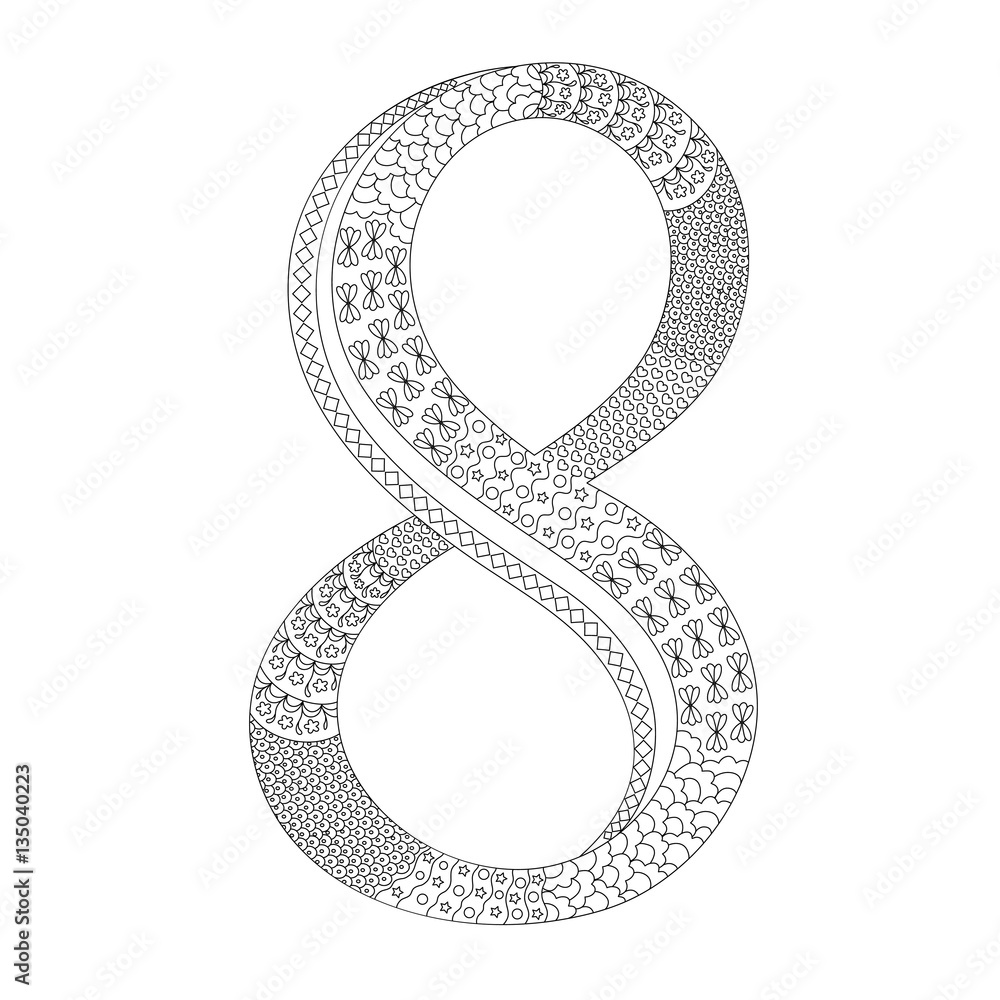 Coloring page with the figure 8. Hand draw doodle vector illustration ...