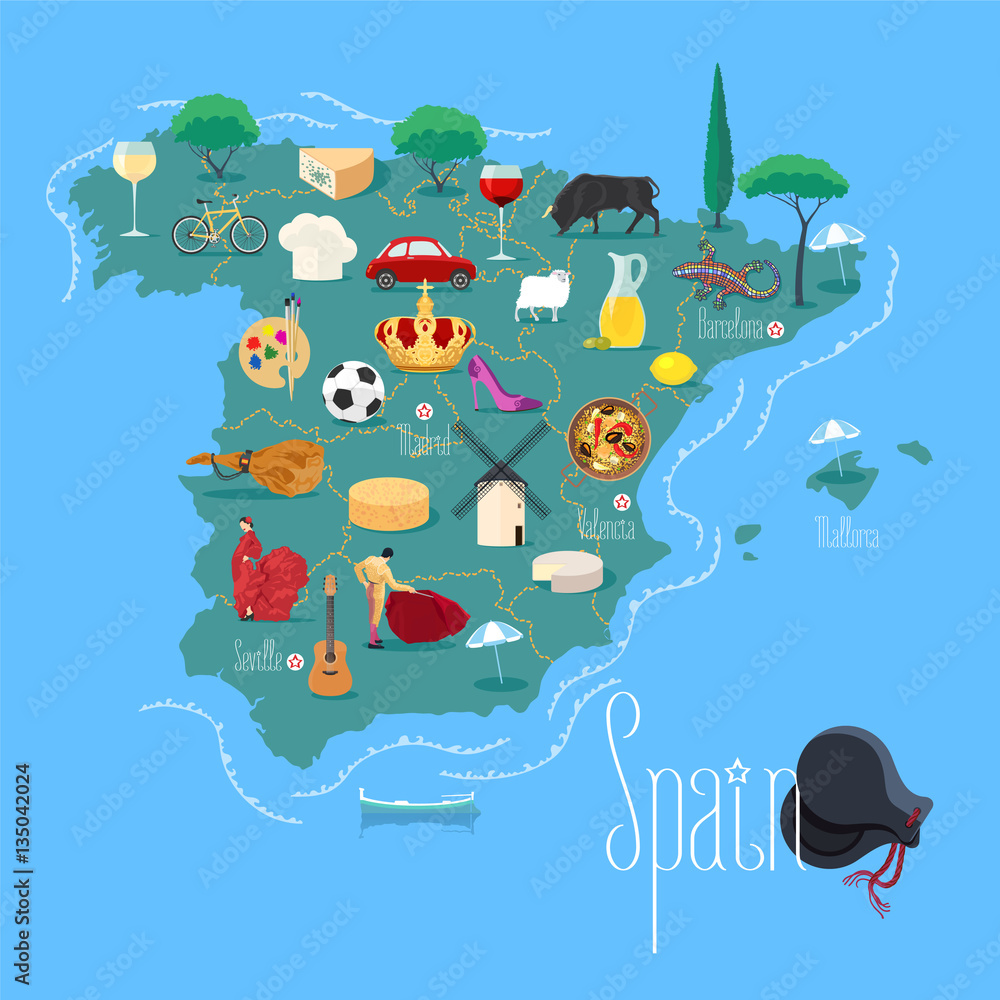 Poster Map of Spain vector illustration, design element – Wall Art ...