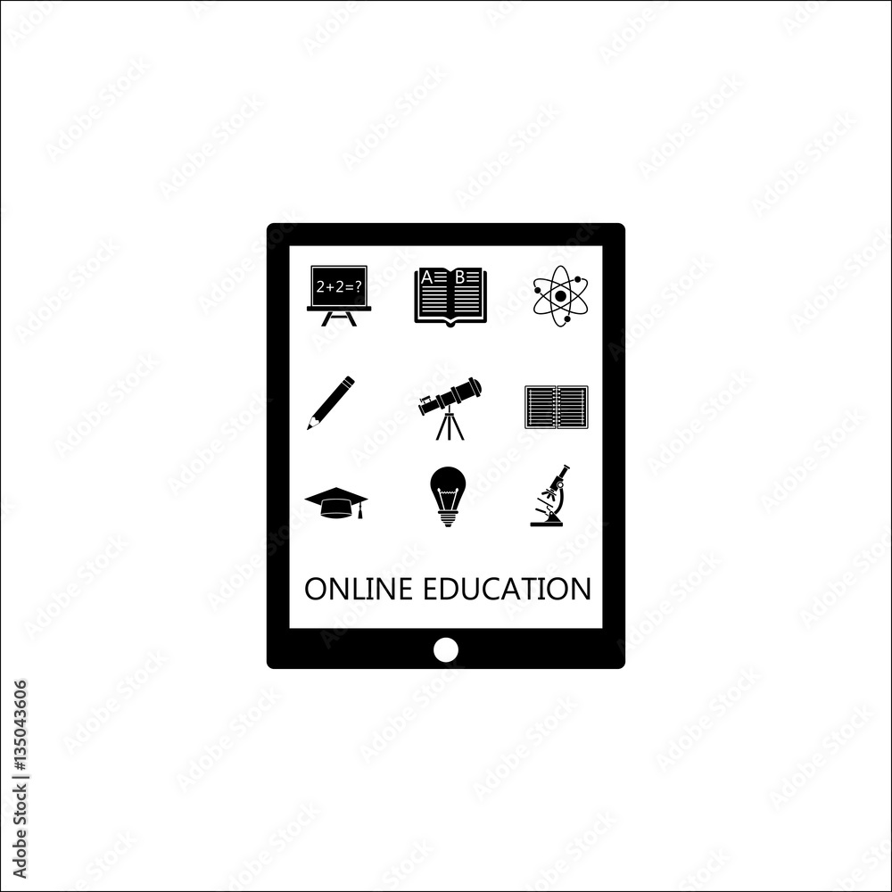 Online education solid pictograms package, E-learning symbols ...