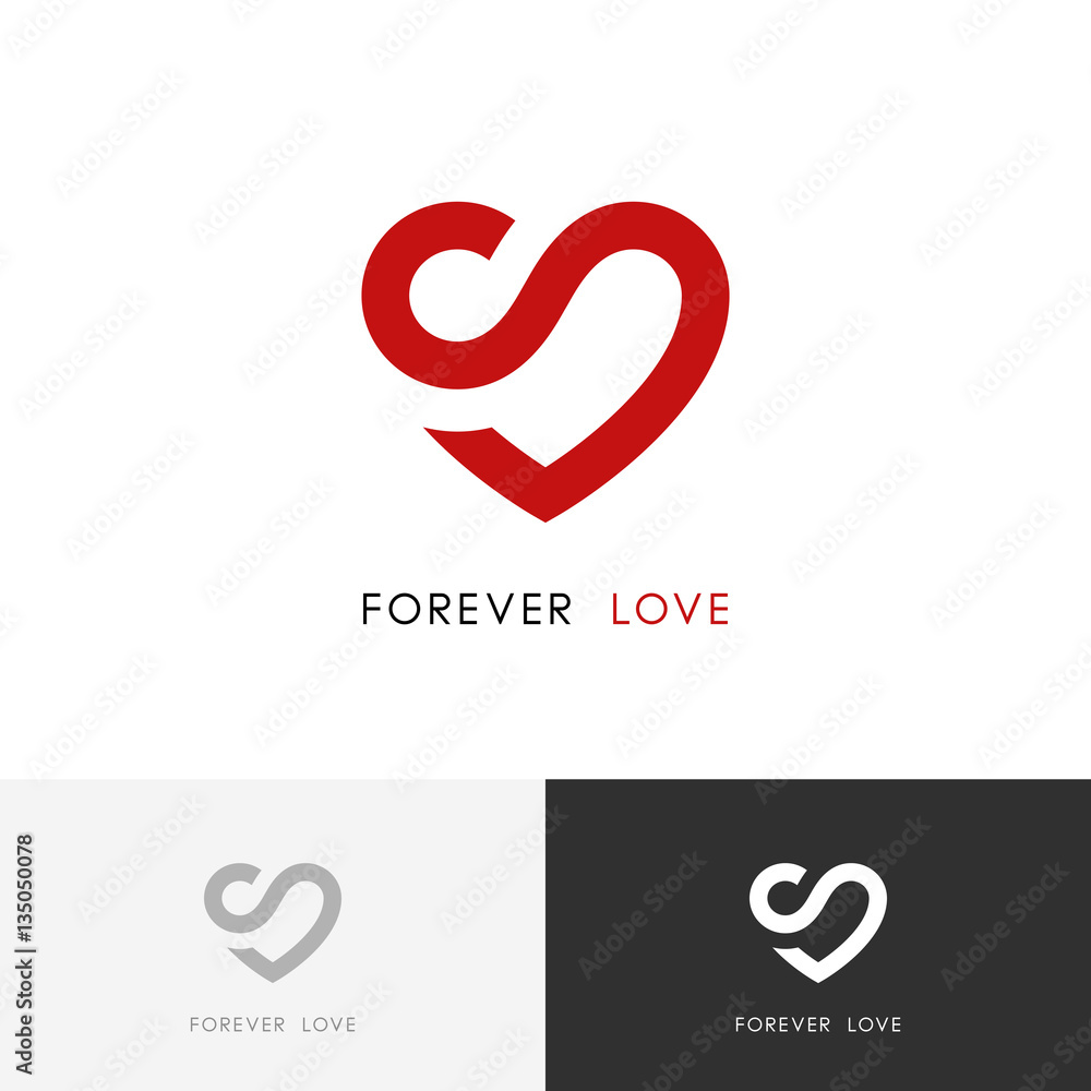 Forever love logo - red heart and infinity symbol. Valentine and ...