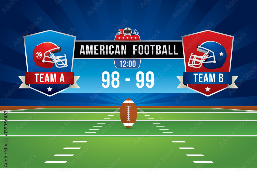 Vector of American football team with scoreboard on green field ...