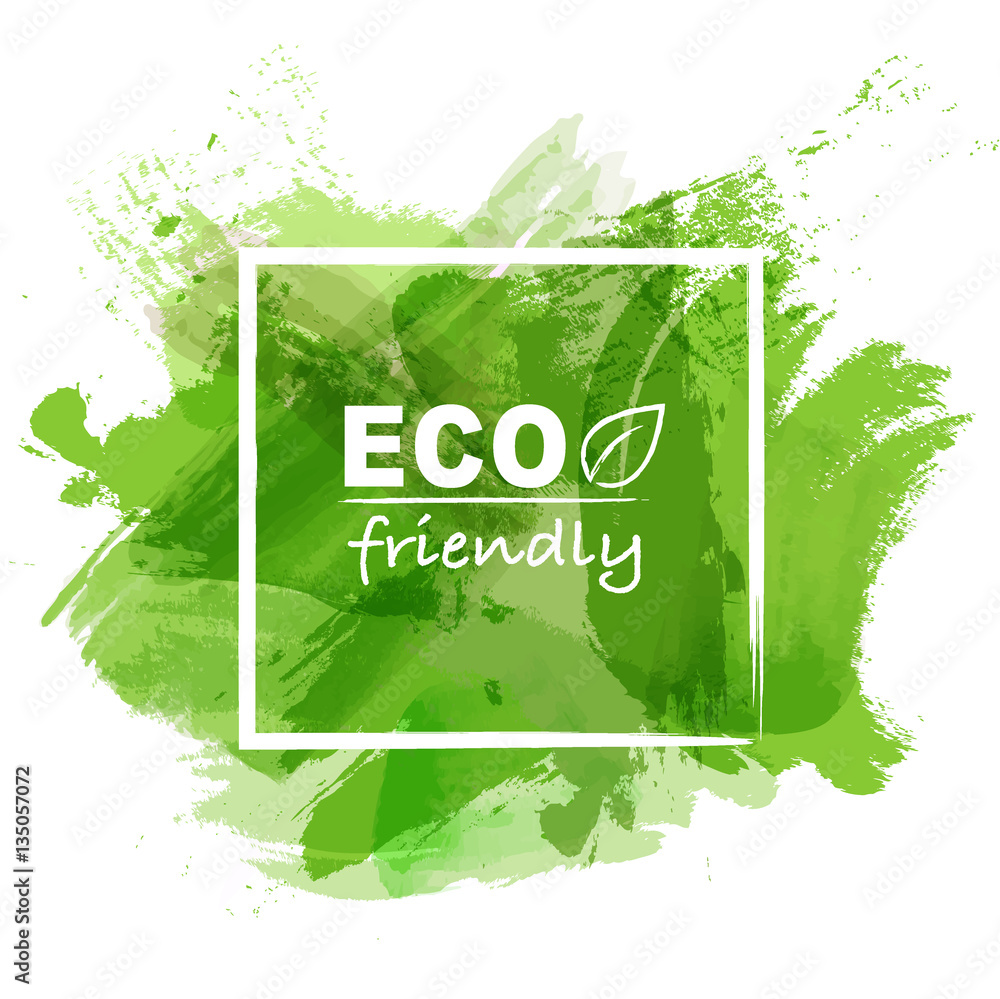 Eco friendly concept with green watercolor paint background, Vector ...