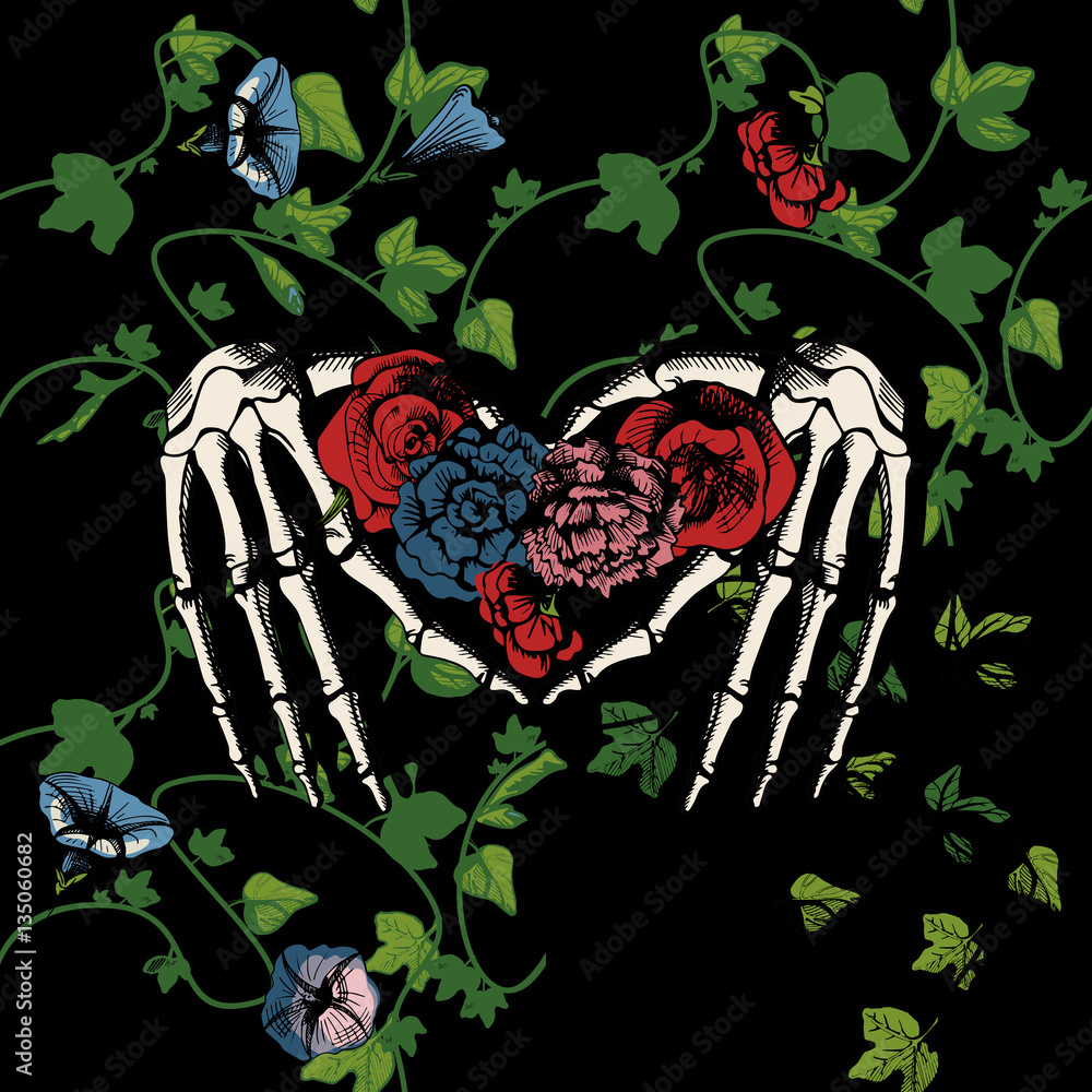 Skeleton hands making heart Stock Vector | Adobe Stock