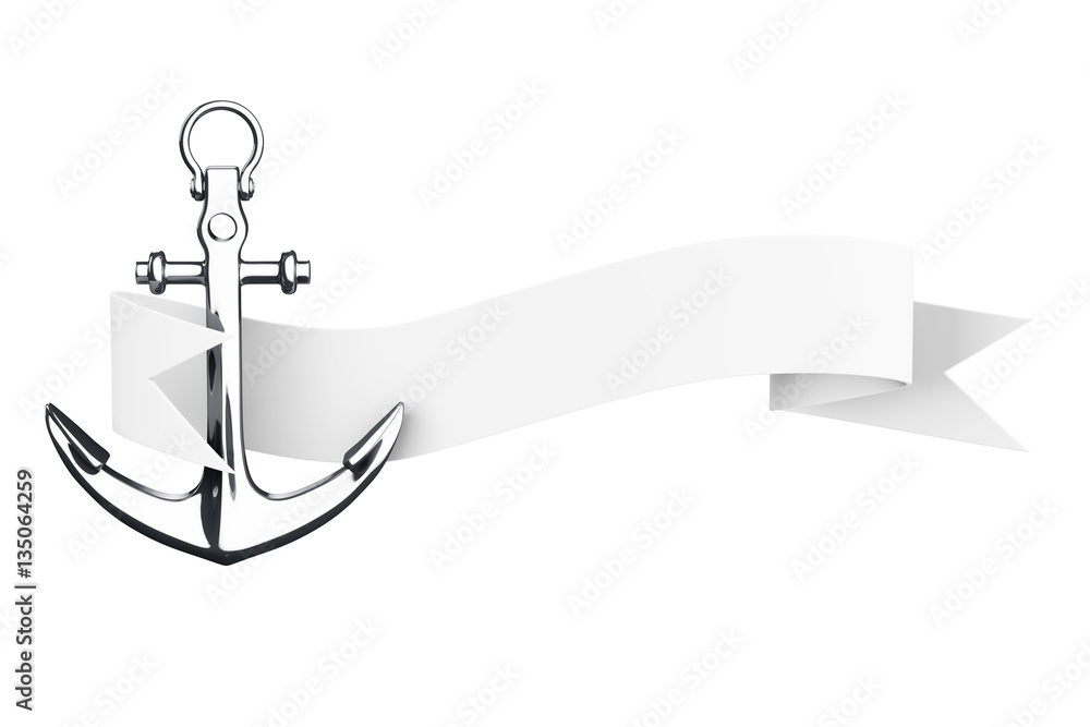 Nautical Anchor with Ribbon Banner. 3d Rendering Stock Illustration ...