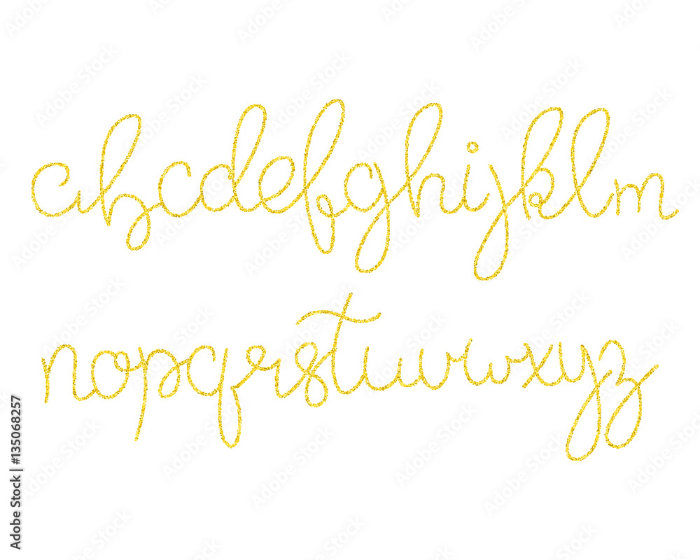 Gold glitter script alphabet. Shiny brush calligraphy typeface Stock ...