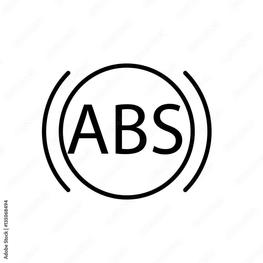 ABS icon. Brakes antilock system sign. Linear outline icon on white ...