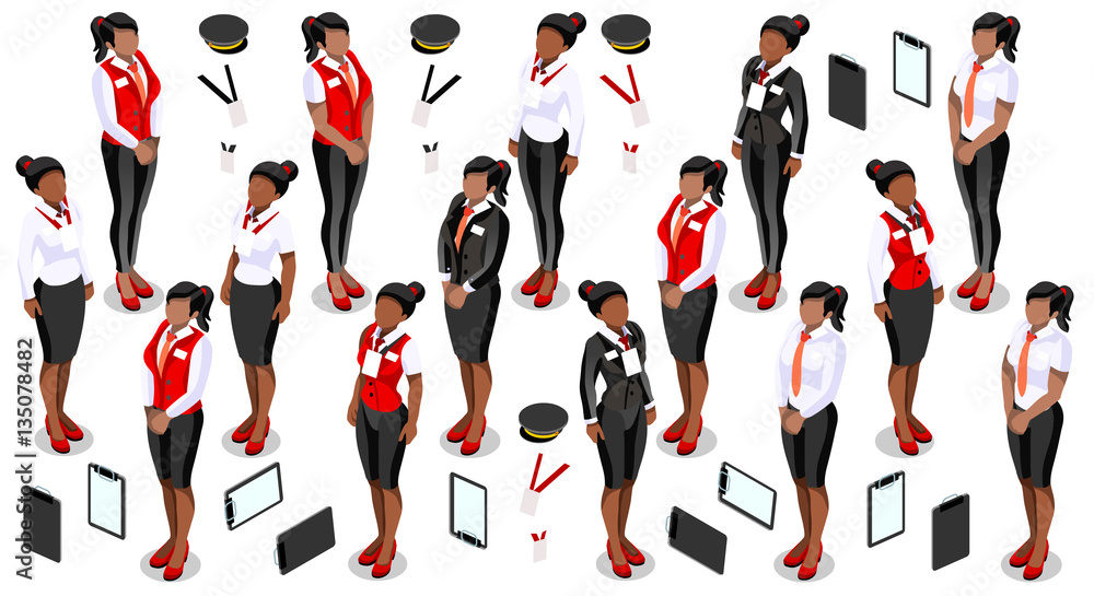 Isometric isolated woman girl people staff infographic element. 3D ...
