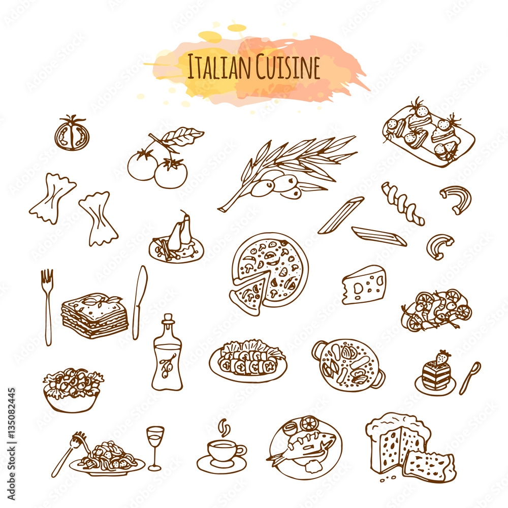 Hand drawn Italian cuisine. Food menu design Stock Vector | Adobe Stock