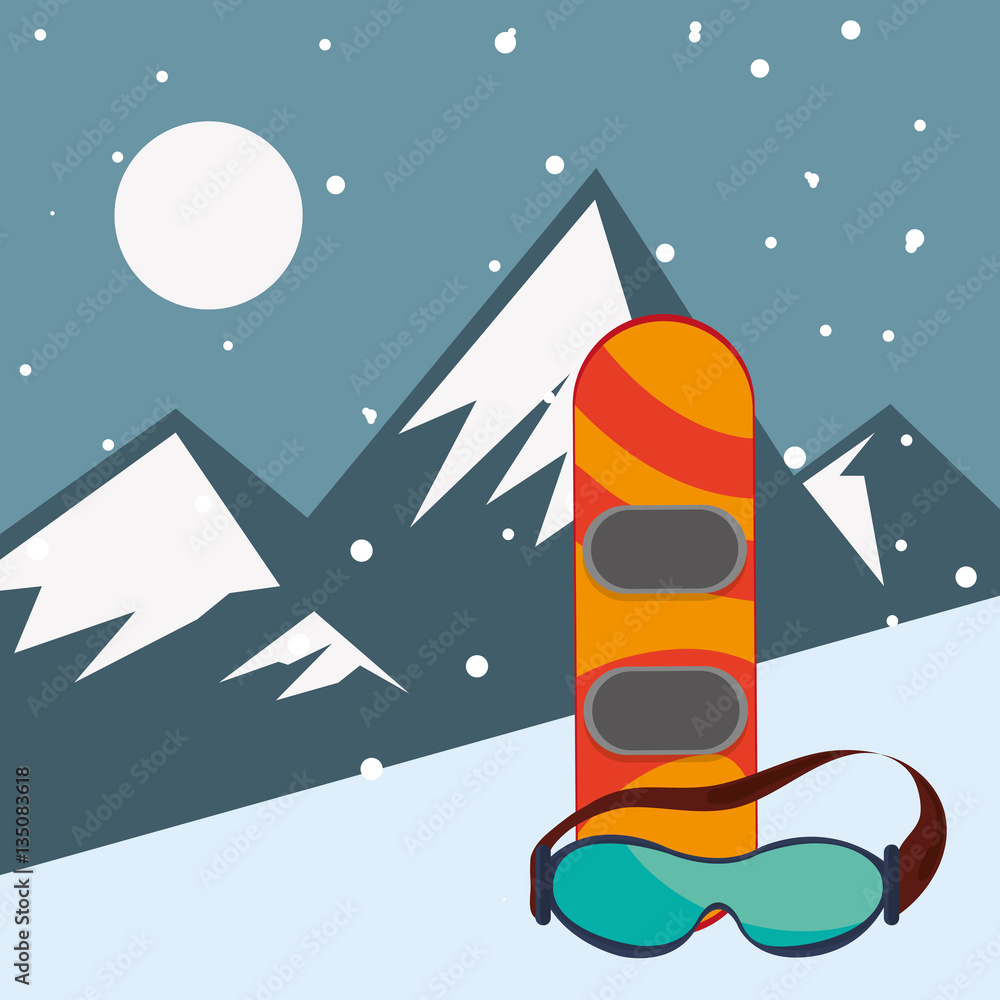 snowboard and glasses with mountains landscape vector illustration eps ...