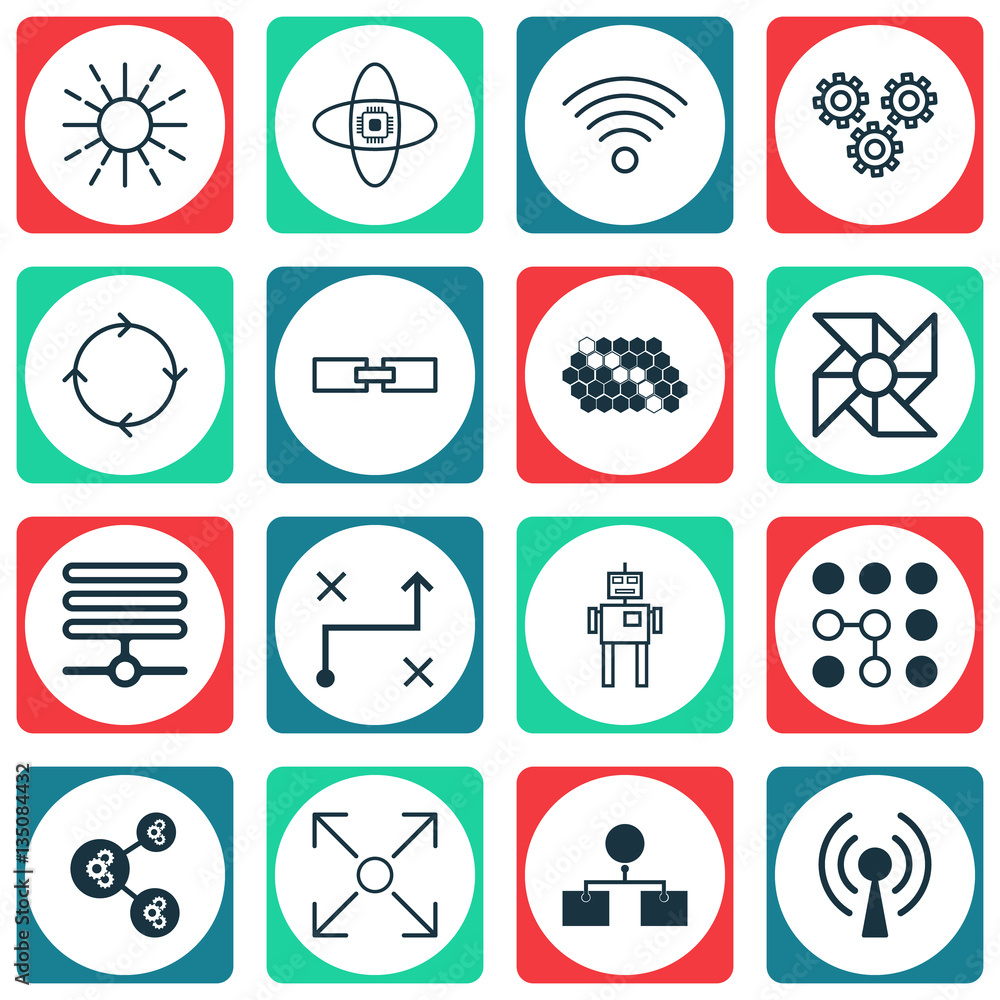 Set Of 16 Artificial Intelligence Icons. Includes Related Information ...