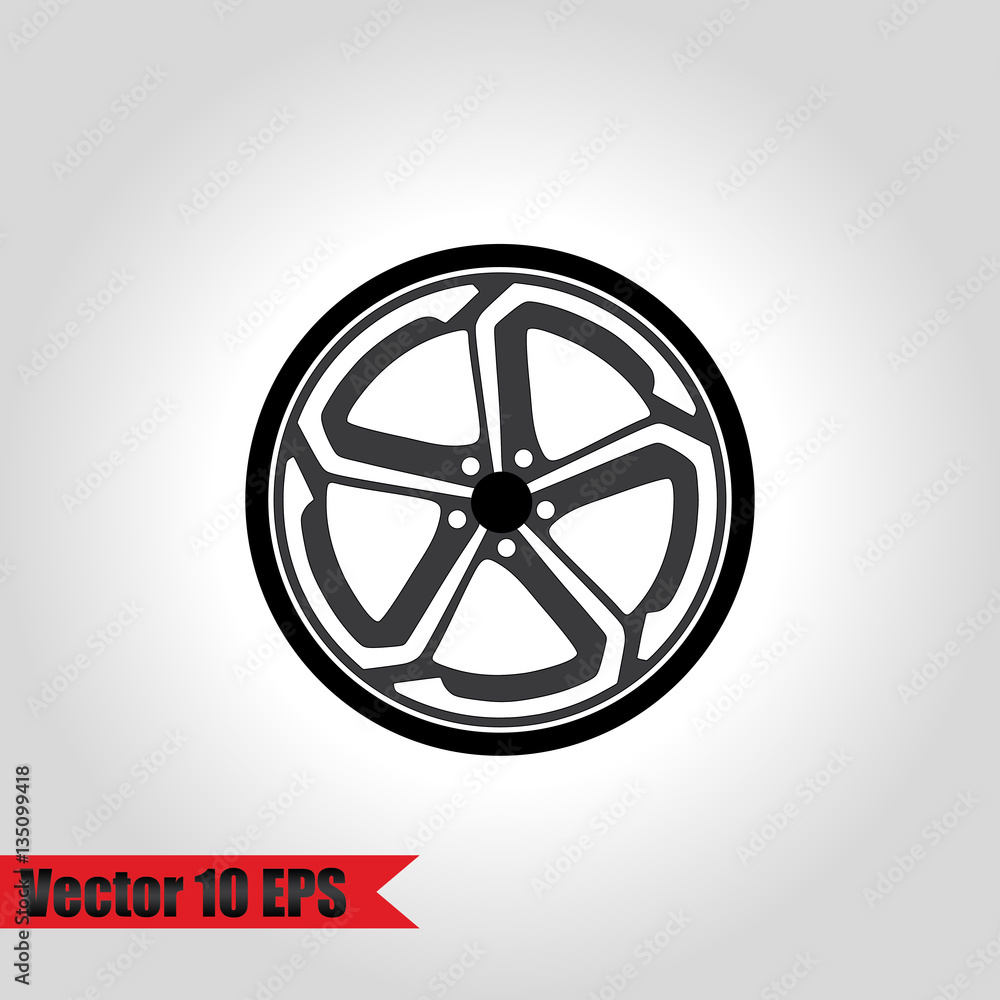 Wheel, tyre and tire icon. Round shaped rubber automobile or car, speed ...