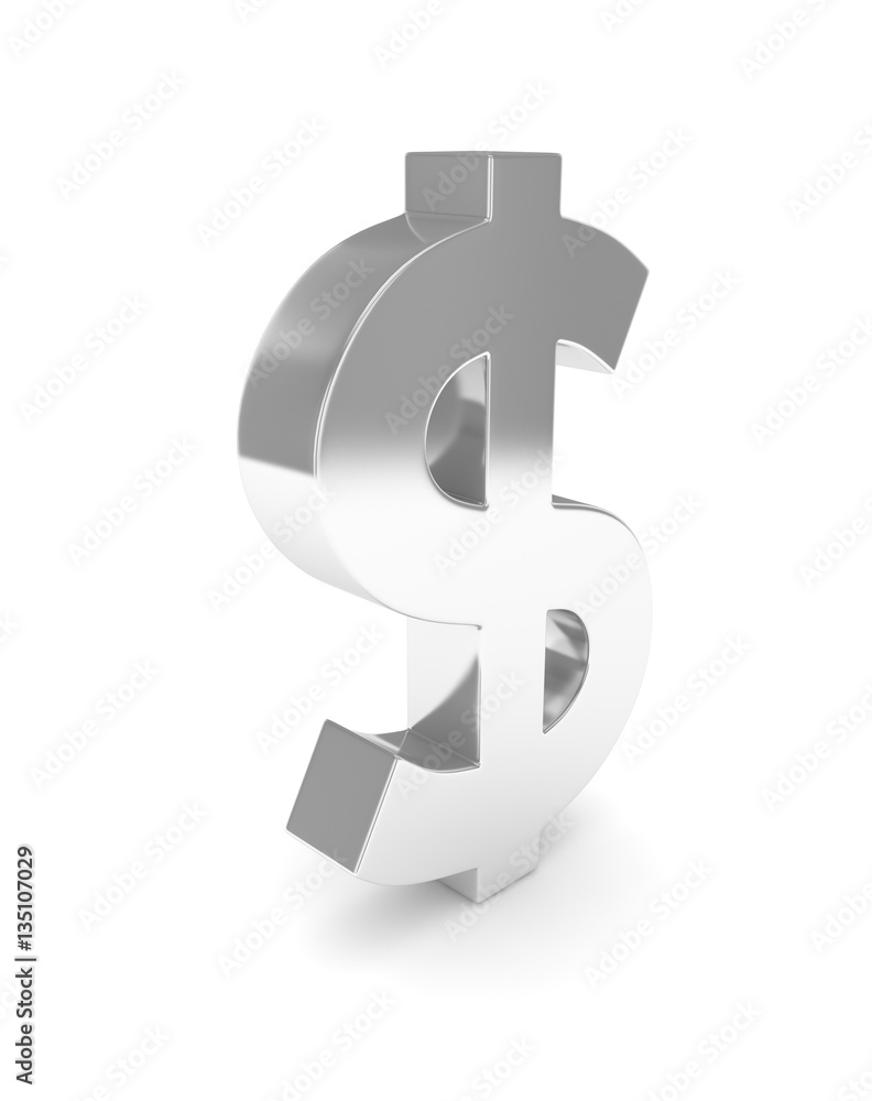 Isolated silver dollar sign on white background. American currency ...