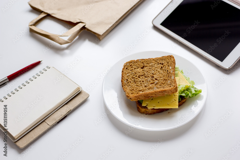 concept of lunch break at work top view mock up Stock Photo | Adobe Stock