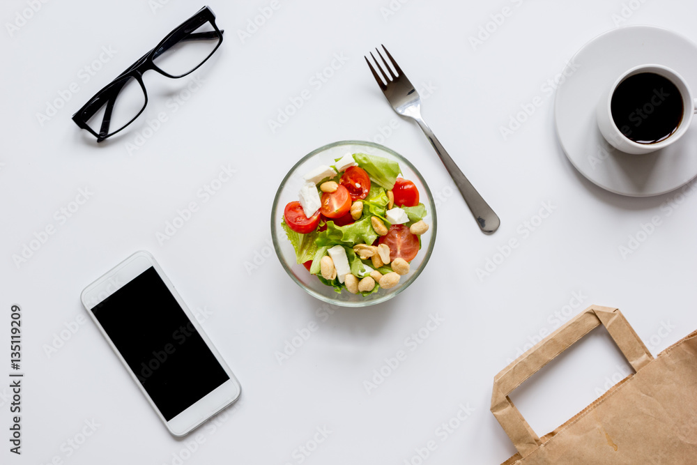 concept of lunch break at work top view mock up Stock Photo | Adobe Stock