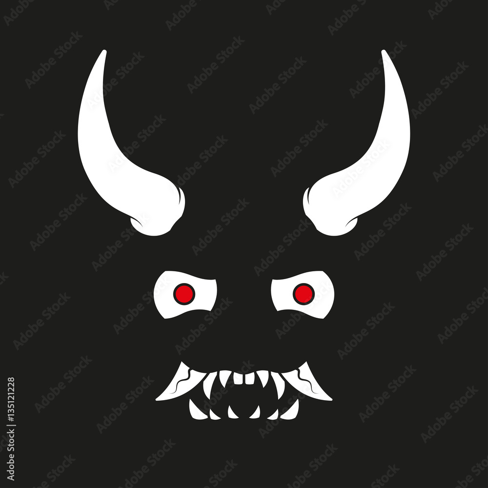 Vector illustration of a japanese demon mask with big horns laughing in ...