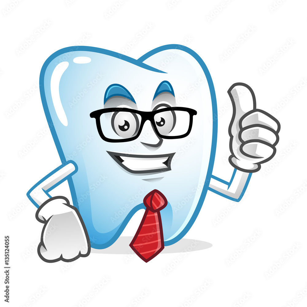 Businessman Tooth Mascot Wearing Glasses And Tie Tooth Character