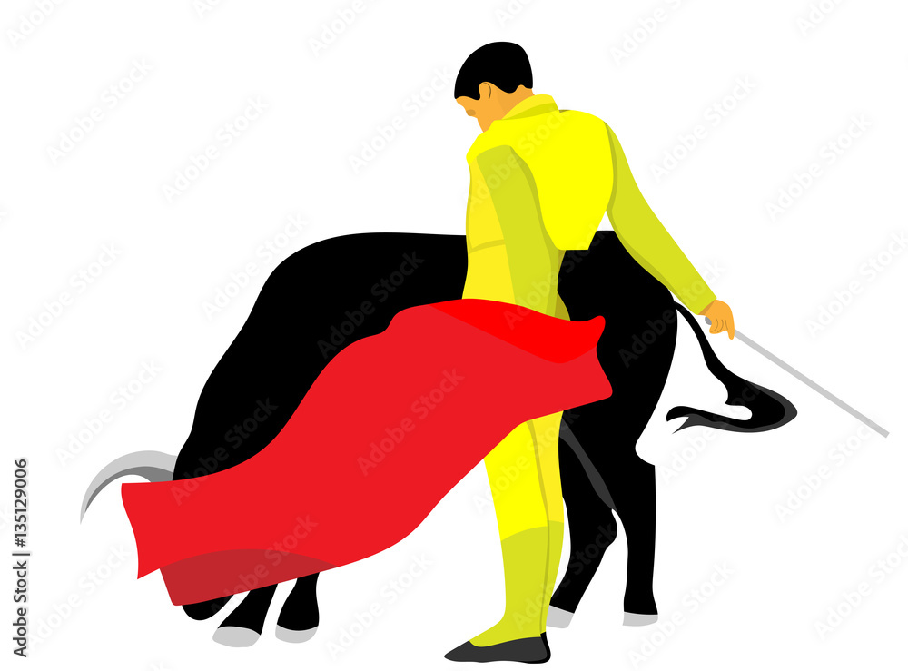 vector cartoon torero with bull Stock Vector | Adobe Stock