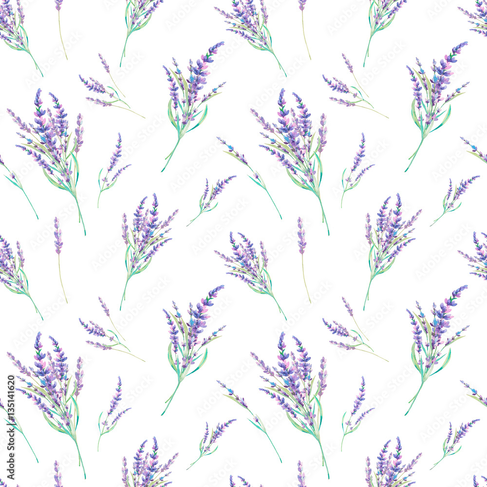 Watercolor lavender bouquets seamless pattern. Hand drawn floral ...