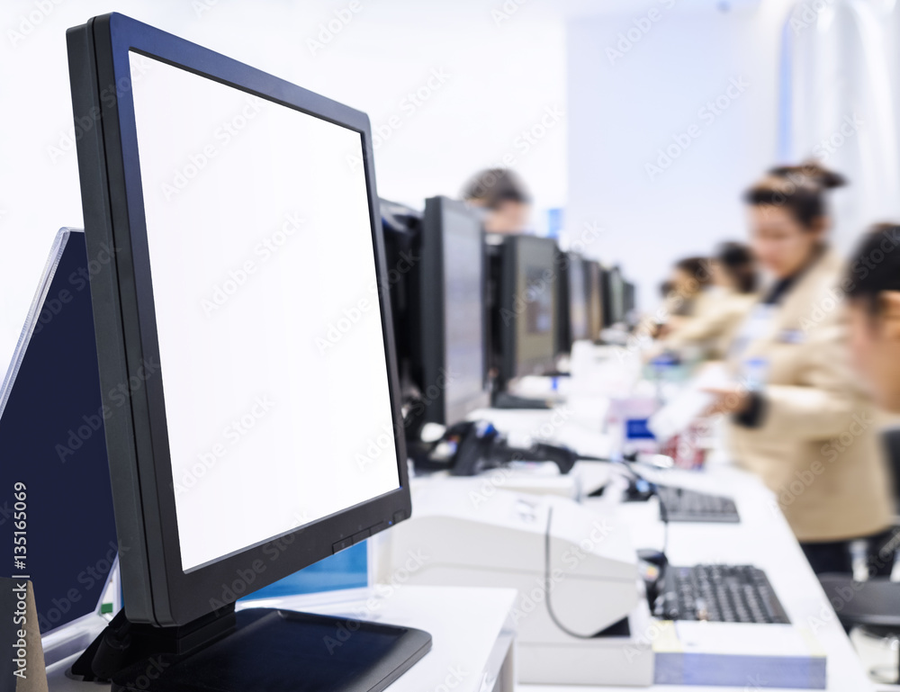 Blank screen computer Customer service information with Blur people ...