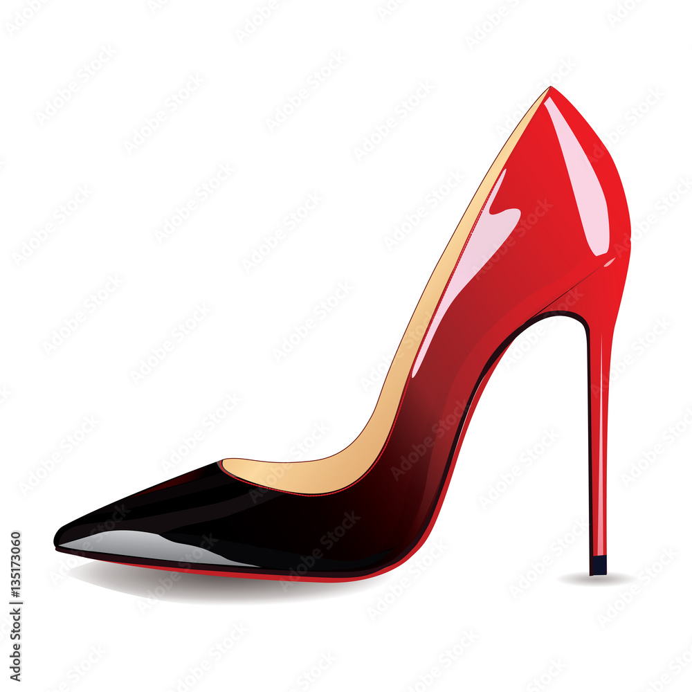 shoes one realistic red and black high heel modern isolated on white ...