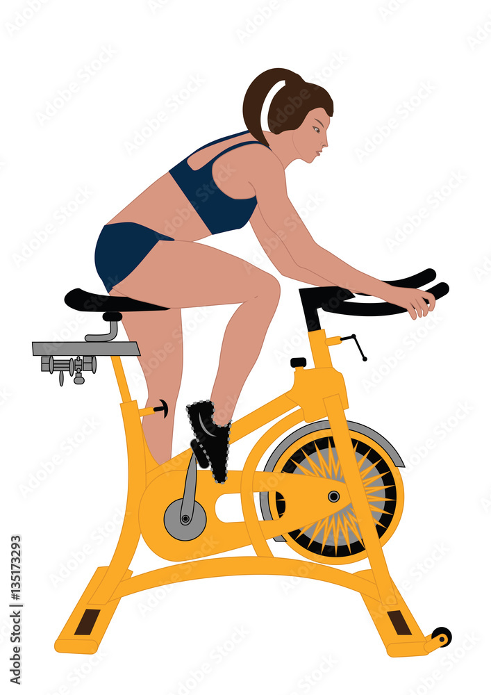 woman on exercise bicycle isolated on white background art creative ...