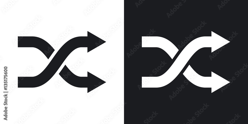 Vector shuffle icon. Two-tone version on black and white background ...