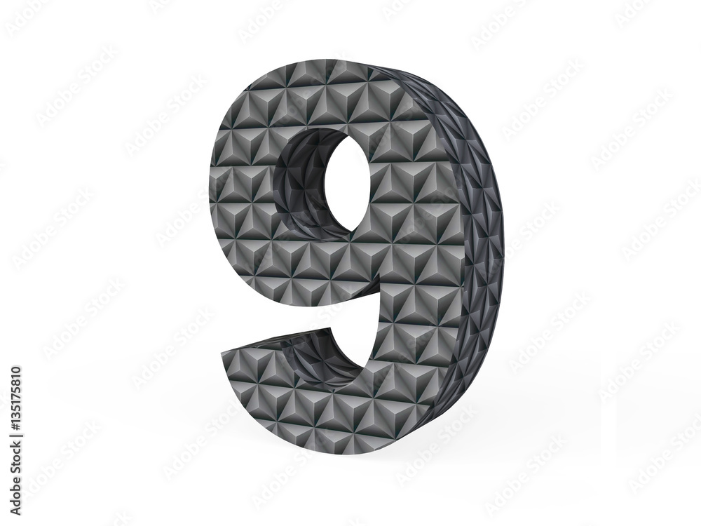 Metallic Number Nine with Diamond-cut Pattern Isolated in 3D Stock ...