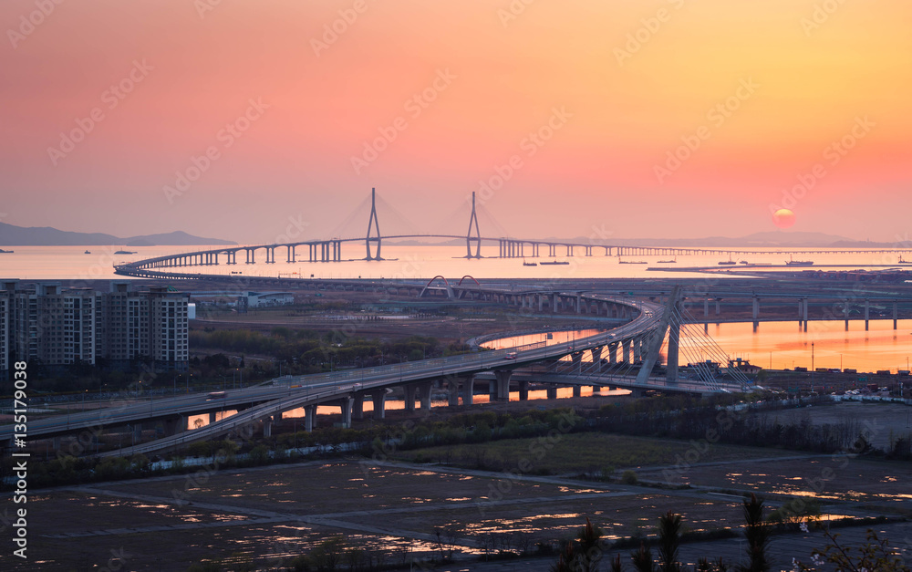 The famous bridge of Korea in Aerial view, Incheon, South Korea. Stock ...
