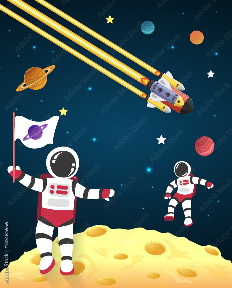 Astronaut cartoon on the moon with a spaceship in space,paper cu Stock ...