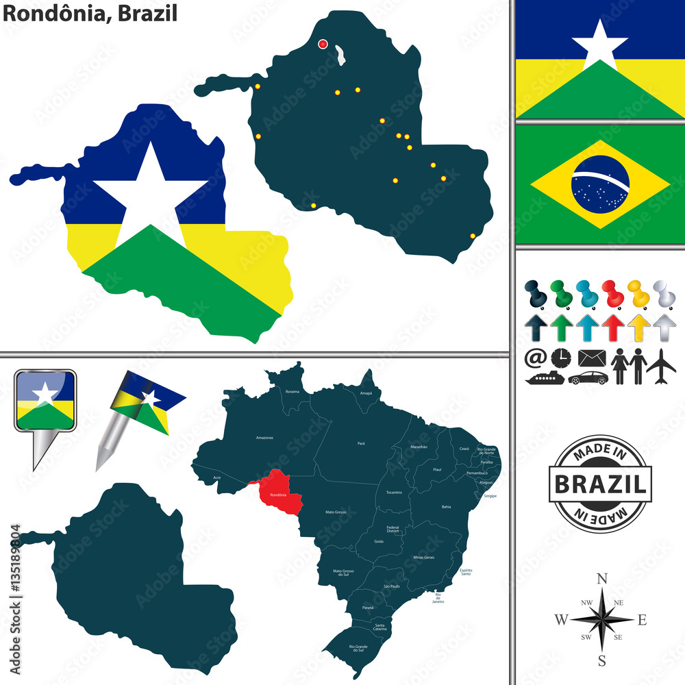 Map of Rondonia, Brazil Stock Vector | Adobe Stock