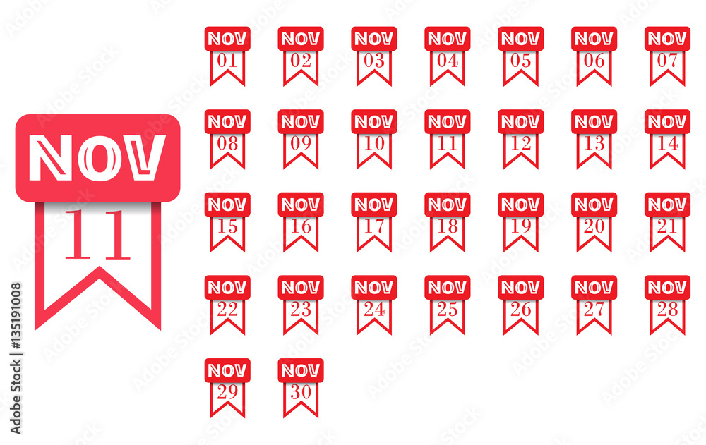 November. Calendar icon for every day of month. Flat style. Vector ...