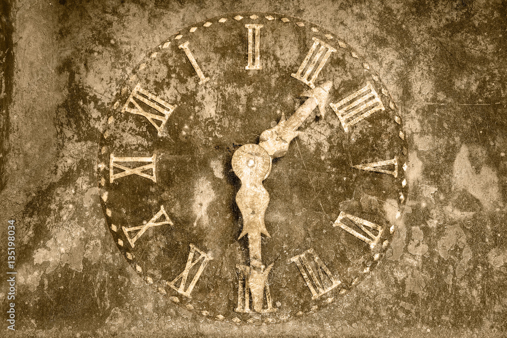 Vintage rusty clock in front of a stone background Stock Photo | Adobe ...
