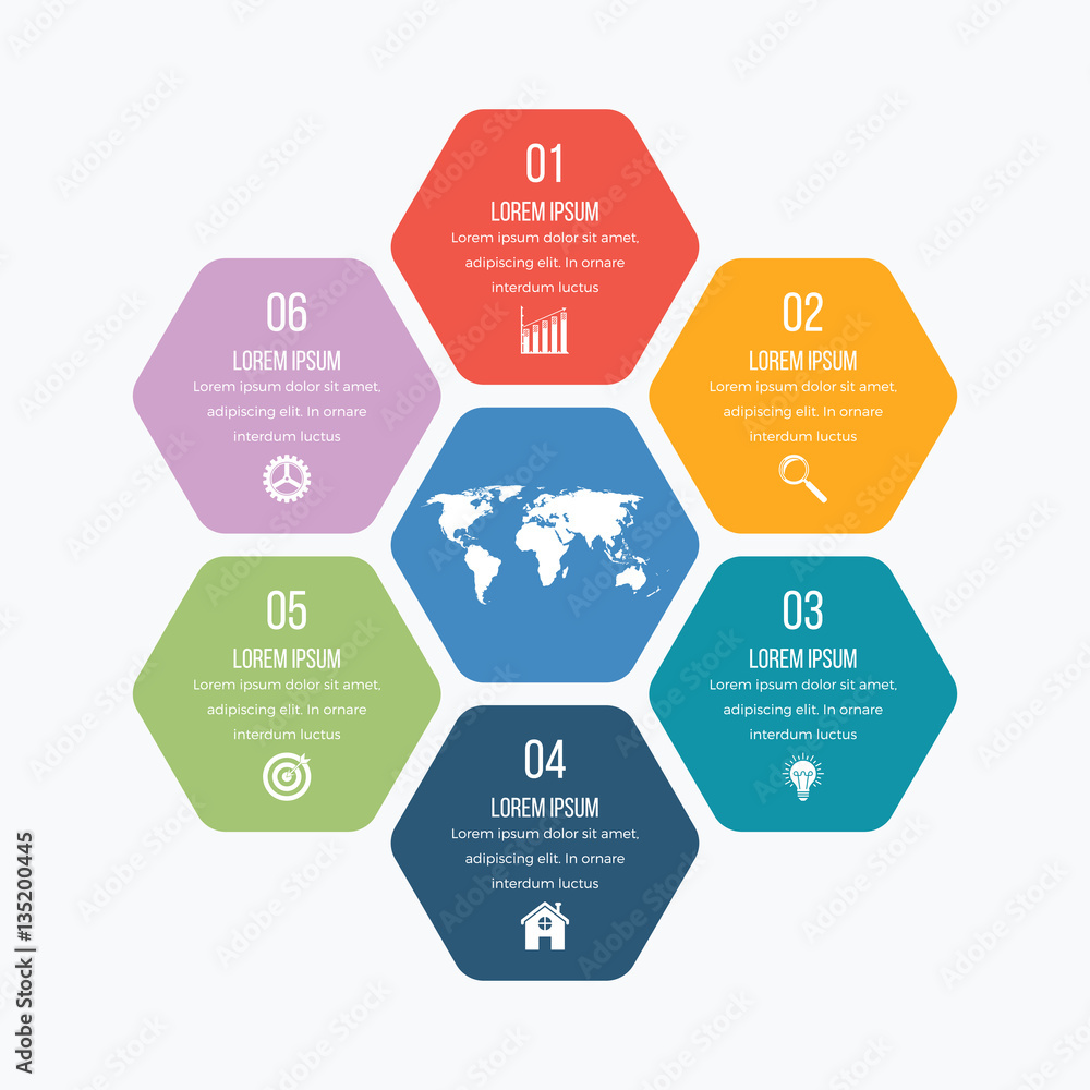 Vector illustration infographics six hexagons Stock Vector | Adobe Stock