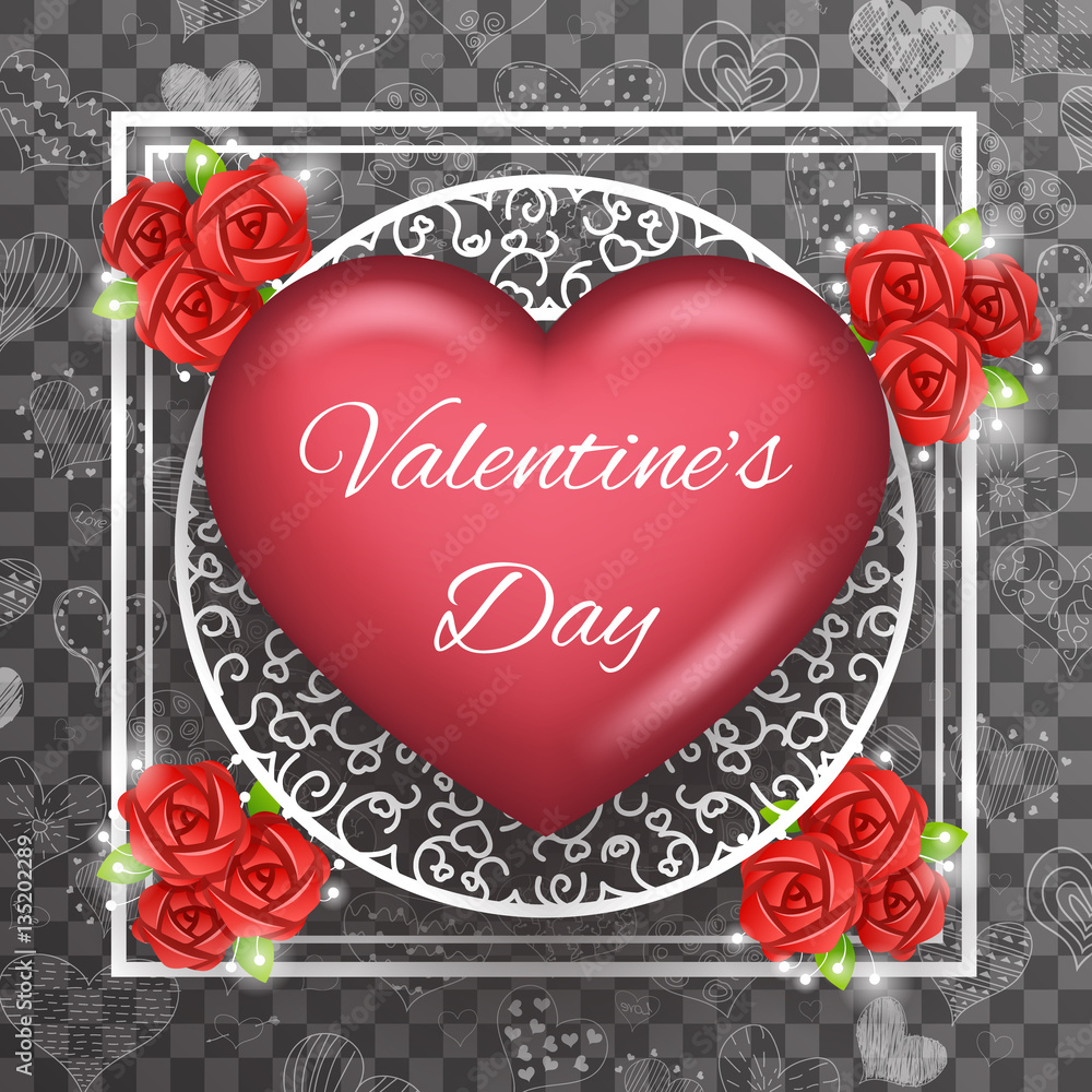 Greating Card Template Valentine Day Heart Realistic 3d Symbol ...