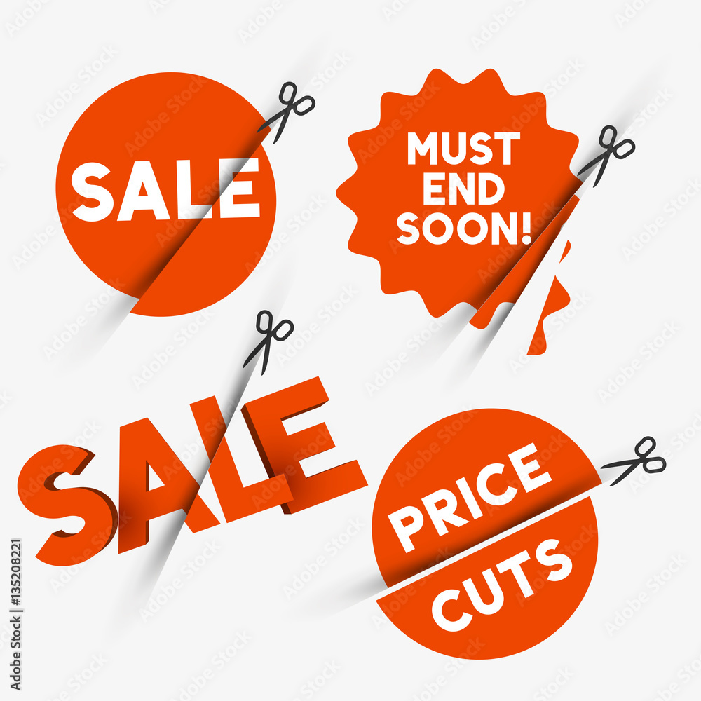 Red sale signs and discount price cut symbols. Vector illustration ...