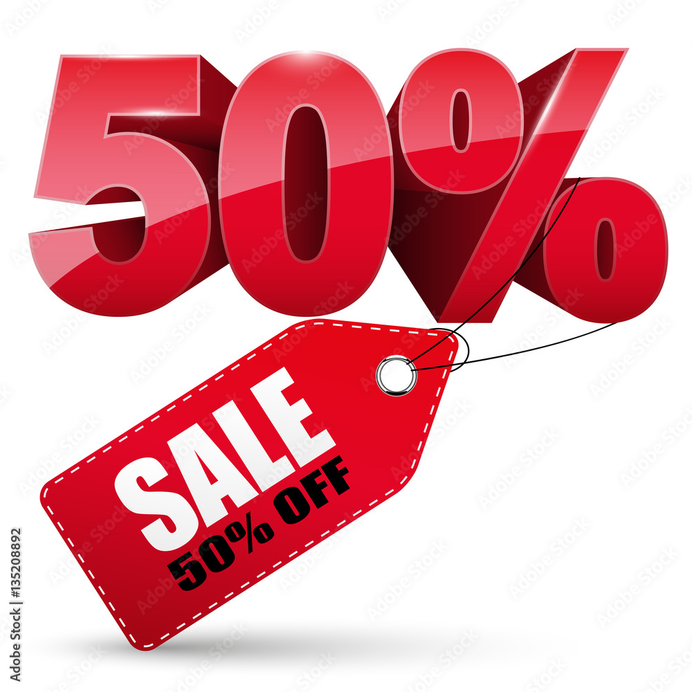 3d Sale tag, 50 percent off, vector illustration Stock Vector | Adobe Stock