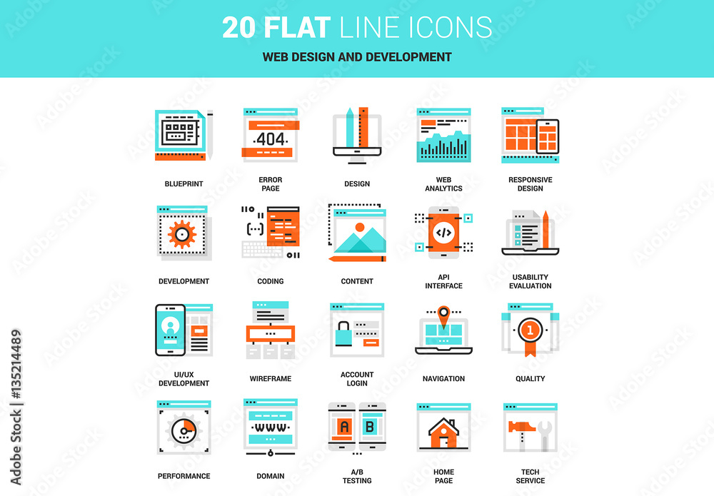 20 Line Art Web Design Icons Stock Template | Adobe Stock