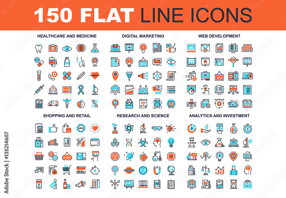 150 Three-Color Line Art Icons 2 Stock Template | Adobe Stock