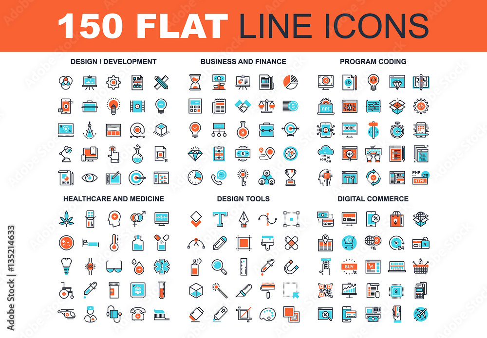 150 Three-Color Line Art Icons 3 Stock Template | Adobe Stock