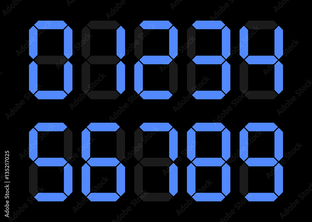 Electronic Figures Blue Dial Isolated On A Black Background Numbers electronic-figures-blue-dial-isolated-on-a-black-background-numbers